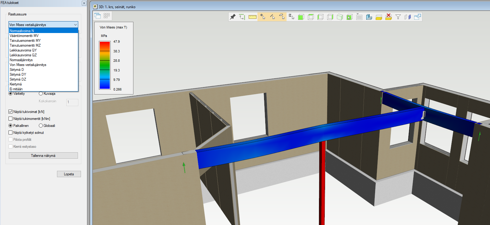 Pilari-palkkirakenteen rasitusten tarkastaminen